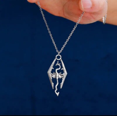Elder Scrolls Skyrim Dragon Pendant Charm Necklace Chain Dragonborn ...