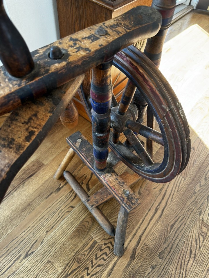 Antique Upright Castle Spinning Wheel Hand Painted Spindles One Of A ...