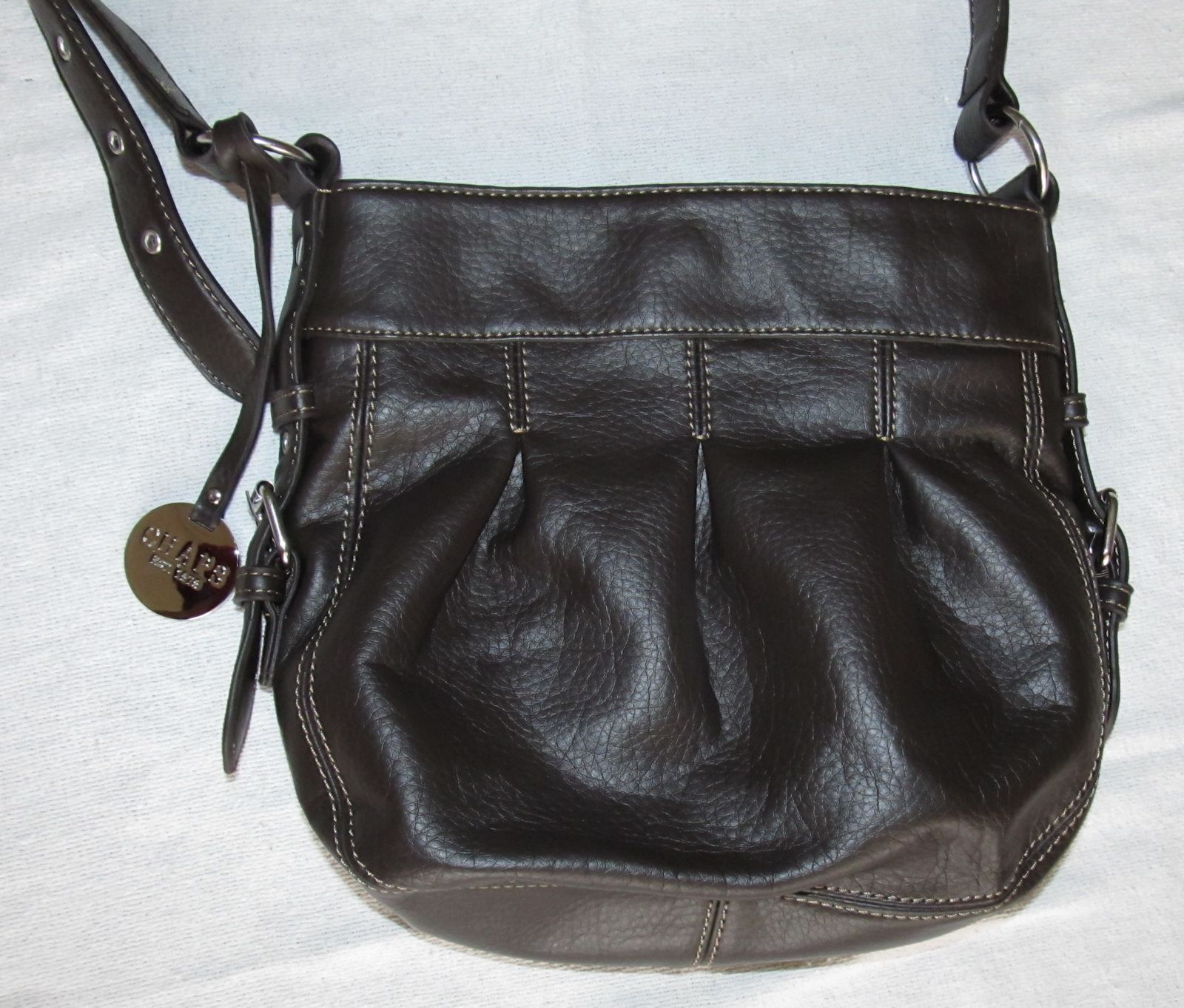 Chaps Brown Hobo Style Shoulder Bag with Buckle Embellishments and Long ...