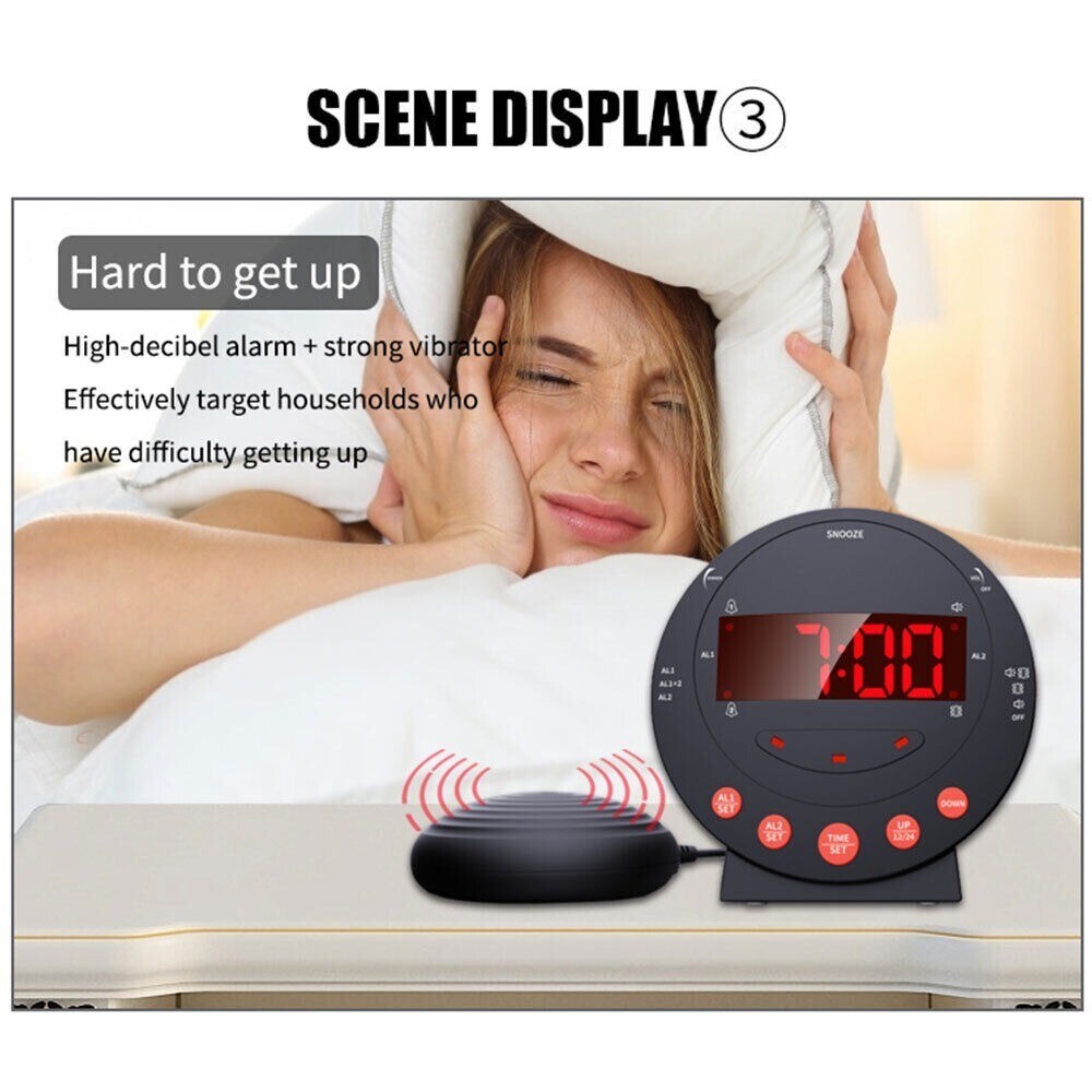 LED Vibrating Alarm Clocks 3 in1 Powerful Vibration Clocks Desk | eBay