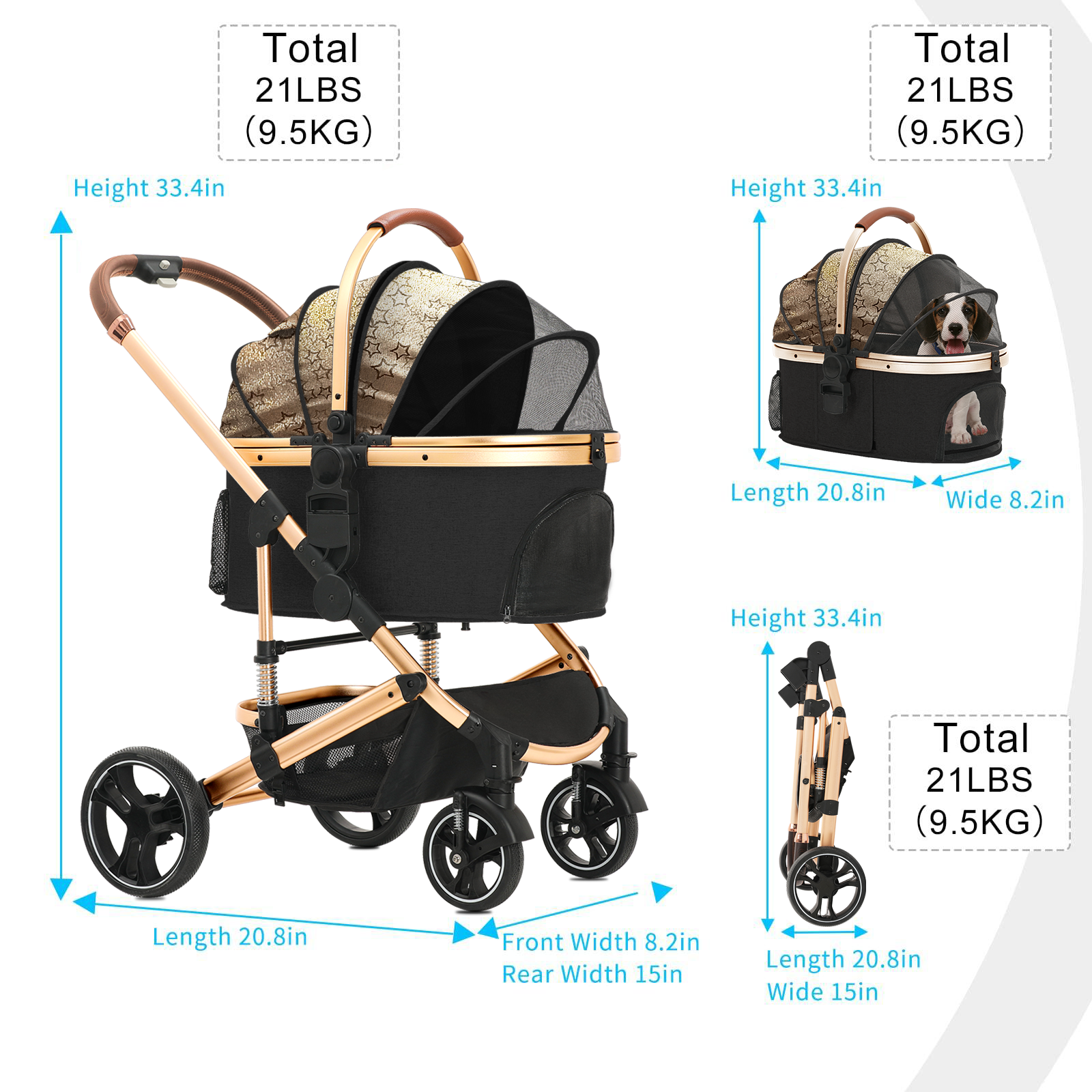 Hundewagen Hundetrolley Tragetasche 2 in 1 Hundebuggy Tierbuggy Pet ...