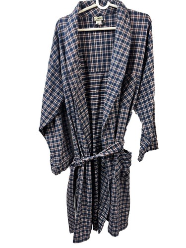 Vintage Usa Made LL BEAN Flannel Bath Robe Plaid Men’s XL Cotton Blue ...