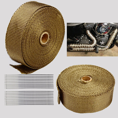 2 Rolls Titanium Lava Fiber Exhaust Wrap Kit 2" x 50 ft With Stainless ...
