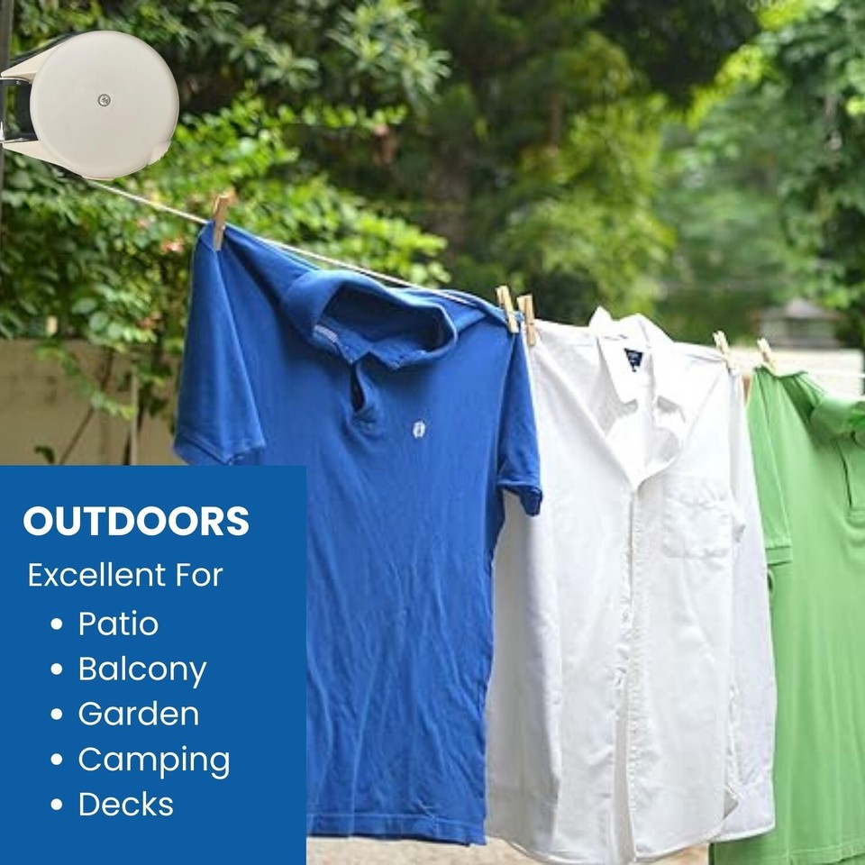 15M Retractable Washing Line Wall Mounted Outdoor Clothes Reel Laundry ...