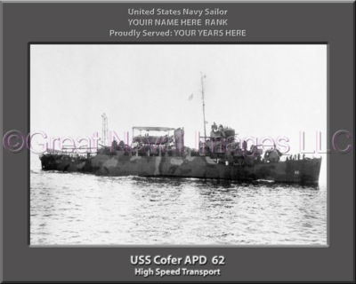 USS Cofer APD 62 Personalized Canvas Ship Photo Print Navy Veteran Gift ...