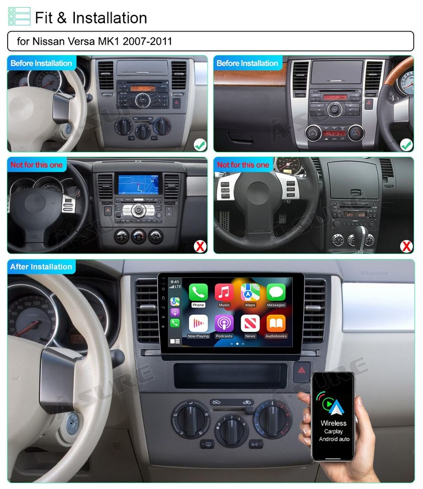4+64GB For Nissan Versa 2007-2011 Android 15 Car Stereo Radio GPS Apple ...