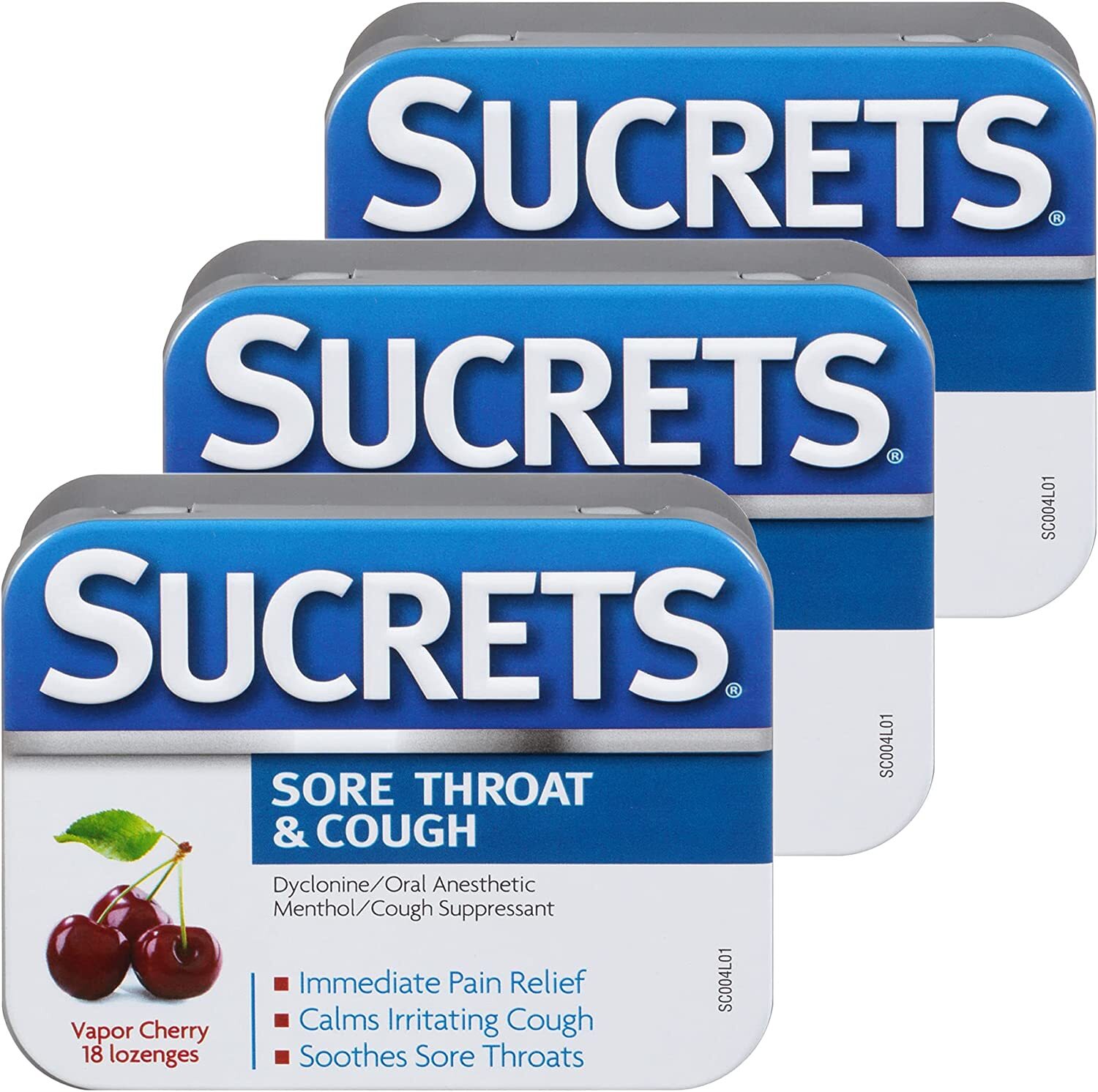 SUCRETS Vapor Cherry Sore Throat & COUGH Lozenges 18ct Tin ( 3 pack ...