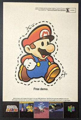 Paper Mario Print Ad Game Poster Art PROMO Original Nintendo 64 N64 ...