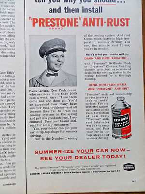 1958 Prestone Anti-Rust Brand Ad Frank Larizza New York Dealer | eBay