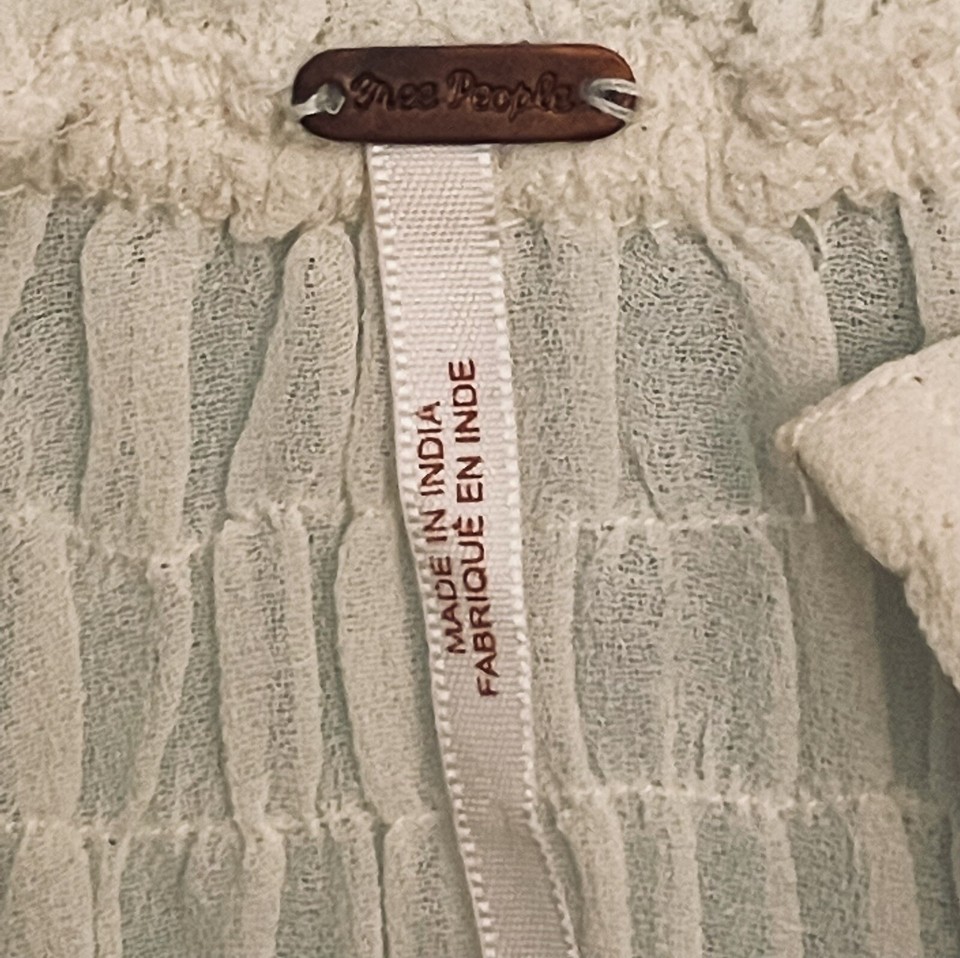 Free People Peasant Top Ivory Metallic Over Size Hi Low Boho Pin-tuck ...