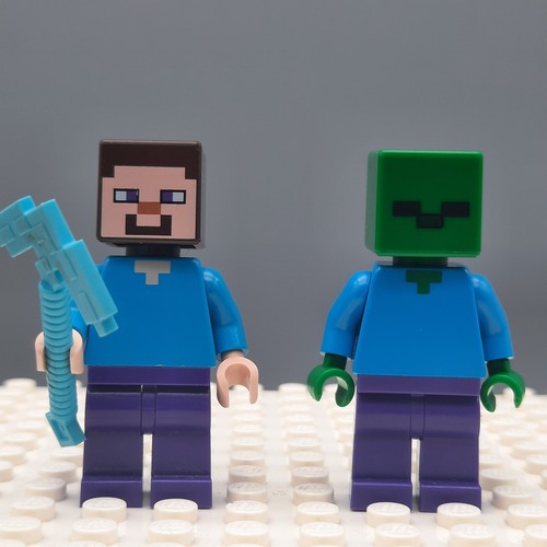 LEGO Minifigures Minecraft: Zombie - Dark Purple Legs min010 And Steve ...