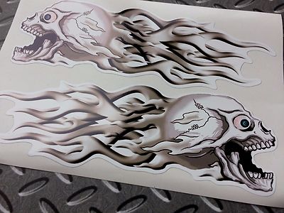 MAD SKULL & METAL FLAMES Large Car Motorcycle Stickers Decals 2 off ...