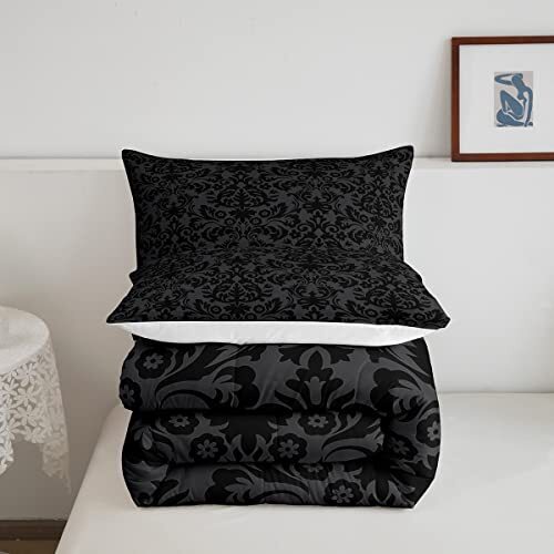Adults Black Damask Bedding Set Antique Victorian Baroque Queen Pattern ...