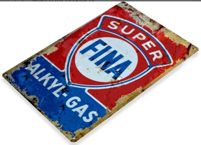 SUPER FINA TIN SIGN ALKYL-GAS SERVICE STATION GAS OIL FREE AIR FILLING ...
