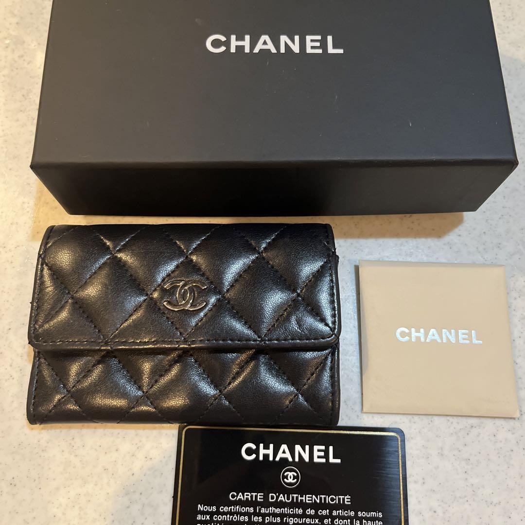CHANEL Card Case Holder Black Leather Lambskin w/Guarantee 11.2cm x7 ...