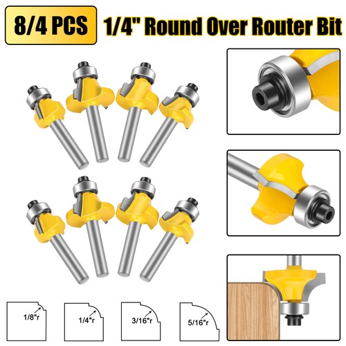8/4PCS Round Over Edging Router Bit Set 1/4'' Shank 1/4" 1/8" 3/16" 5/ ...