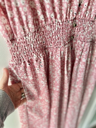 ModCloth XL Pink and White Floral Maxi Dress With Buttons Down the ...