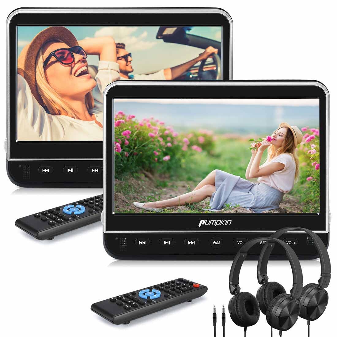 2X10.1" Car Headrest TV DVD Player 1080P Full HD Sync Screen HDMI USB ...