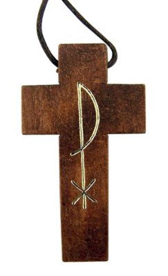 Gold Stamped Chi Rho Symbol on Wood Cross Pendant, 1 3/4 Inch | eBay