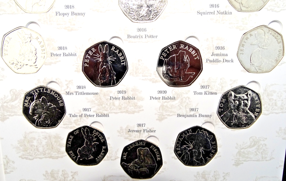 BEATRIX POTTER 15 X 50p COIN FULL SET UNCIRCULATED IN ALBUM INCL. 2019 ...