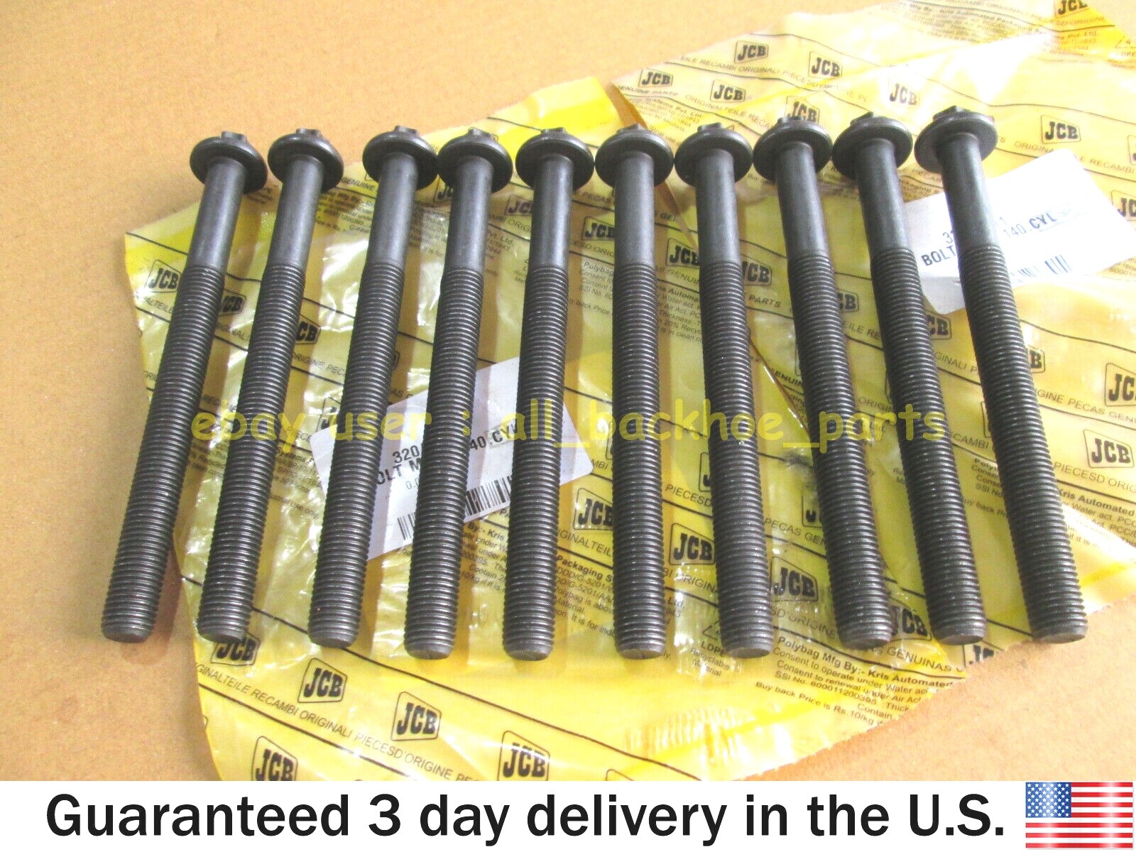 JCB BACKHOE- GENUINE JCB ENGINE CYL HEAD BOLT M12 X 140, 10 PCS (PART ...