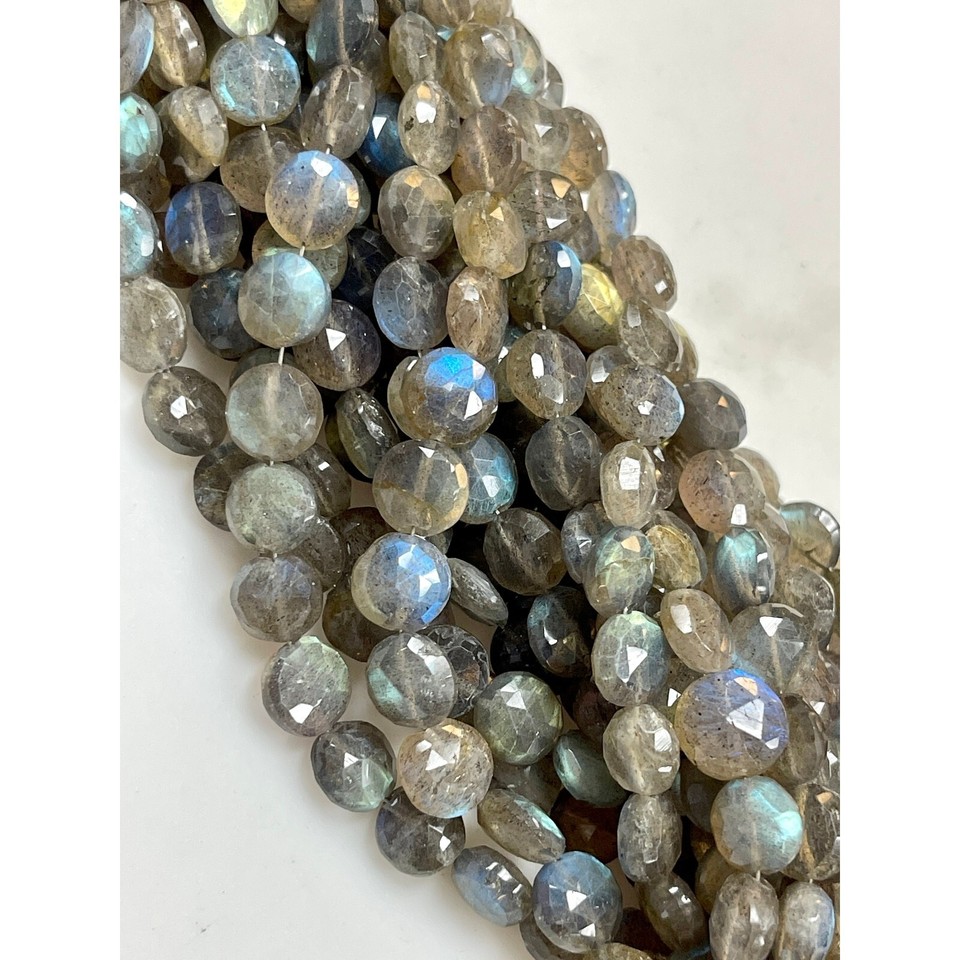 Natural Labradorite Gemstone Faceted Coin Shape Beads Strand, Flashy ...