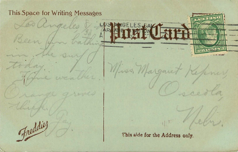 1909 Comic Saying Postcard From Freddie's of Los Angeles, California | eBay