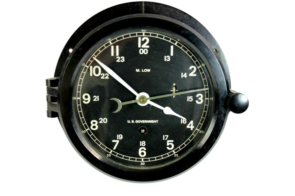 U.S. Government M. Low Black Bakelite 2400 Hours Bulkhead Clock - MINT ...