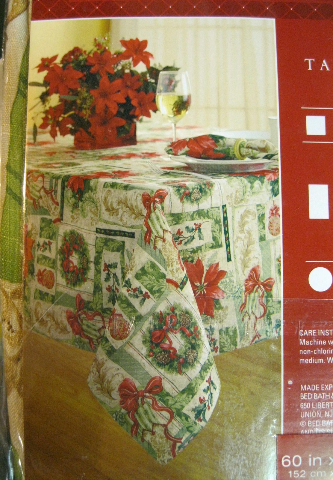 HOLIDAY MEMORIES Tablecloth OR Napkins Christmas Poinsettia Holly ...