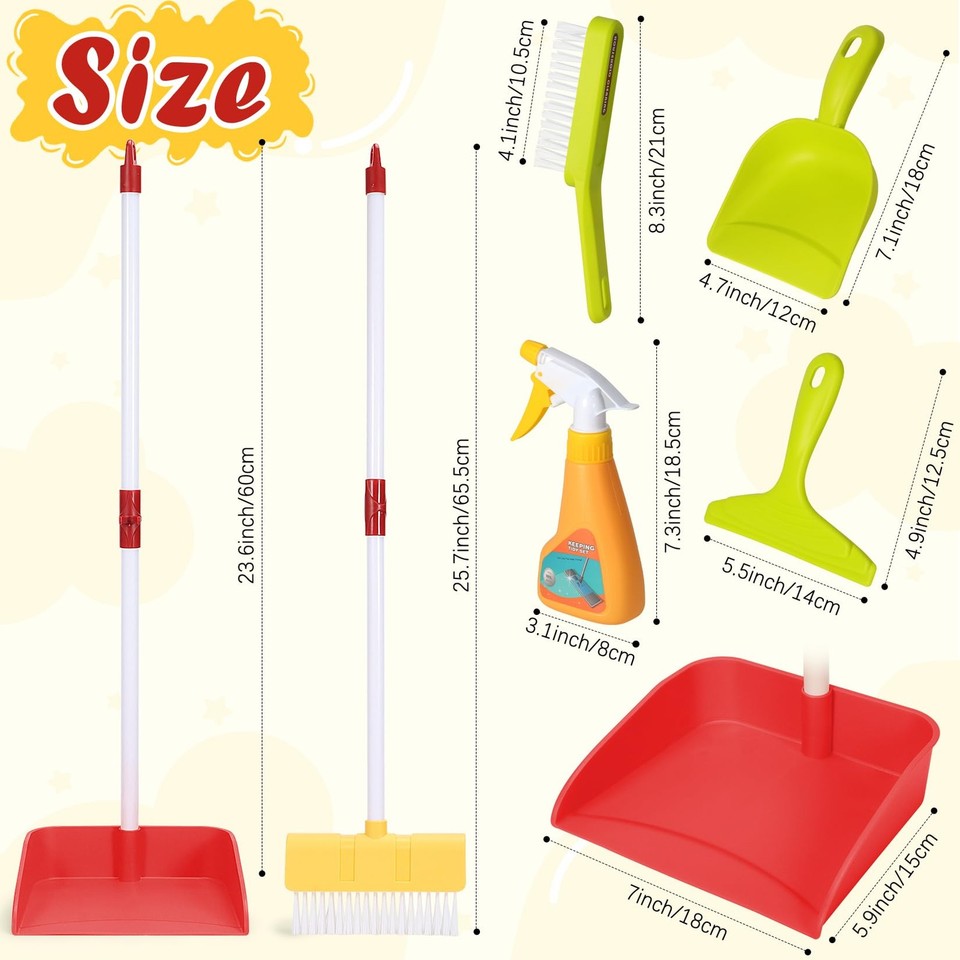 Kids Cleaning Toy Set Toddlers Broom Dust Pan for Housekeeping Pretend ...