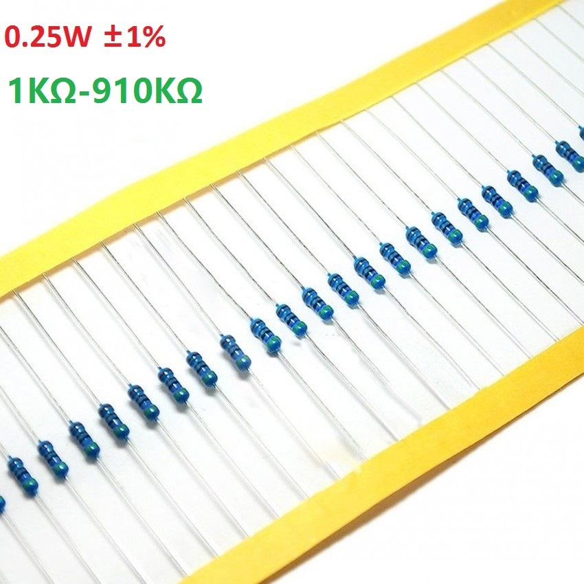 100pcs 1/4W Watt 0.25W Metal Film Resistor ±1% 1K Ω to 910K Ω Ohm Brand ...