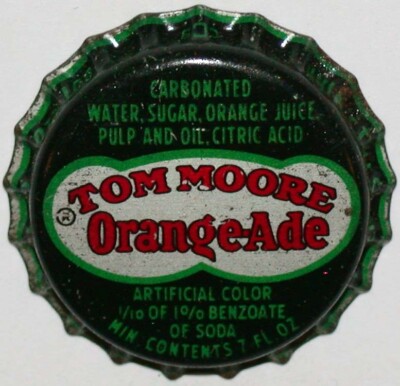 Vintage soda pop bottle cap TOM MOORE ORANGE ADE Coca Cola cork Fergus ...