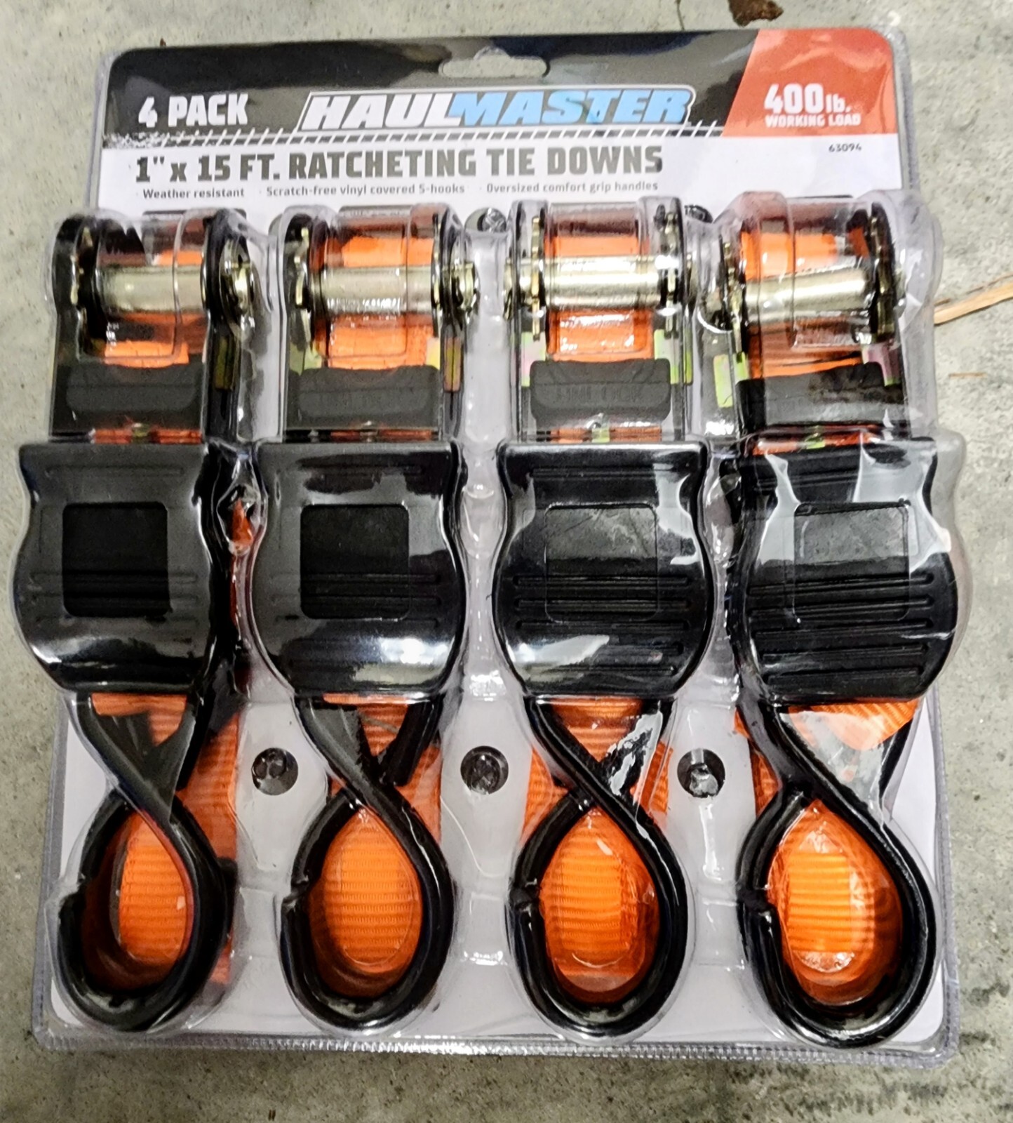 Haul Master 4pk 1” x 15’ Ratchet Tie Down Straps 400lb Working Load | eBay