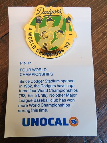 1987 Los Angeles Dodgers MLB Unocal 76 Pin #1 Four World Championships ...