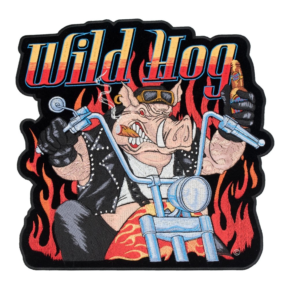 Wild Hog Biker & Flames Patch, Biker Back Patches | eBay