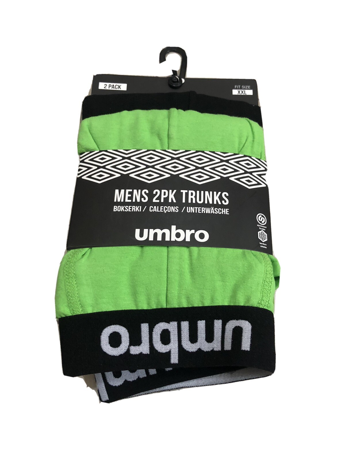 Umbro Boxer Trunks Mens 2XL Green Brief Underwear Stretch Cotton 2 Pack ...