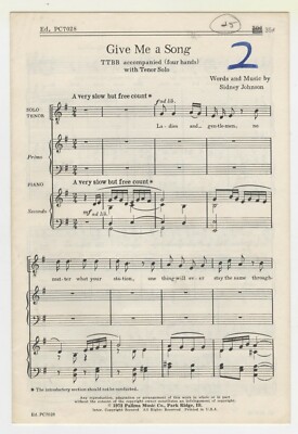 Pallma Music (PC7028) Choral Music: Give Me a Song (T.T.B.B.)- Qty. 10 ...