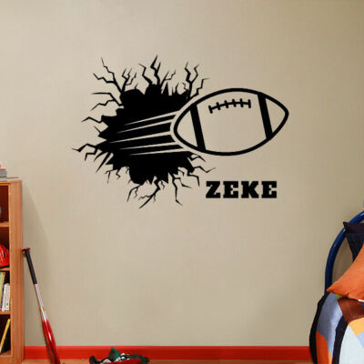 Custom Football Breaking Wall Decal - Personalized Sports Kids Room ...