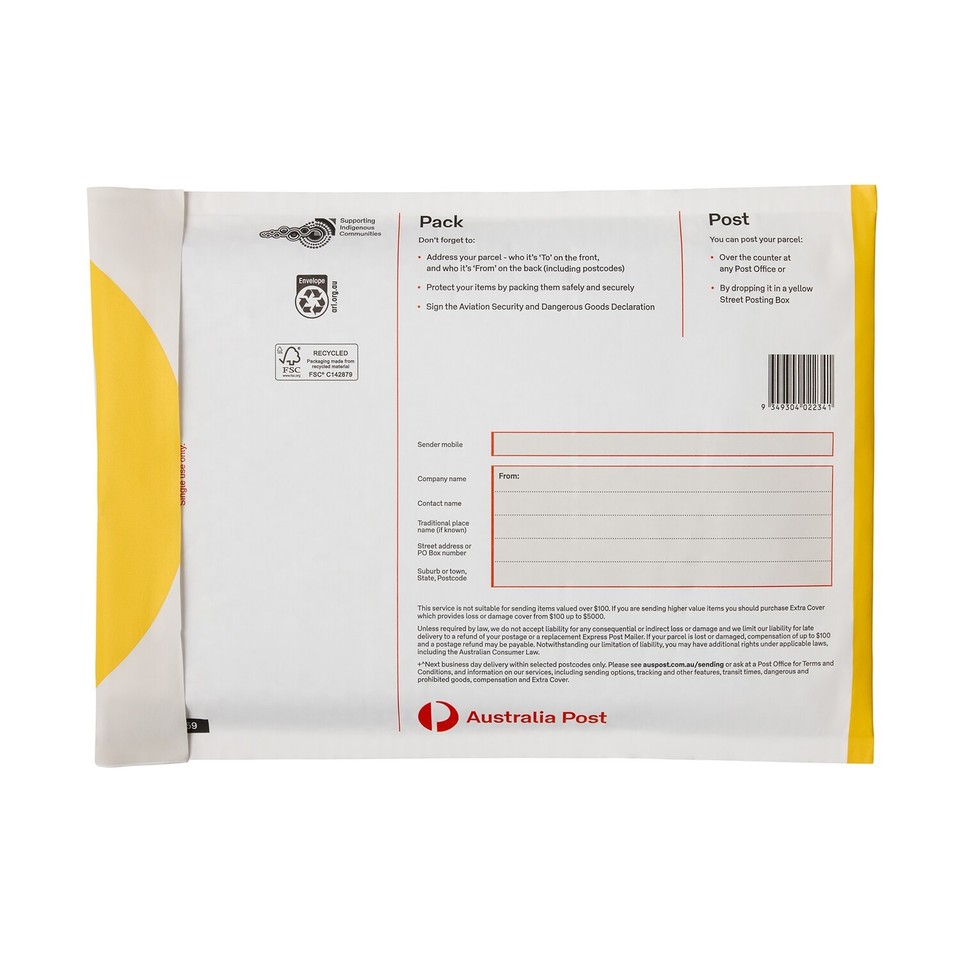 Australia Post Express Post Prepaid Padded Mailer Extra Small – 10 Pack ...
