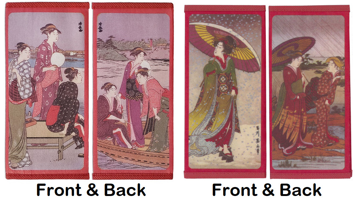 Set of 2 Made in Japan Rice Paper Bifold Wallets, Geisha Scenic