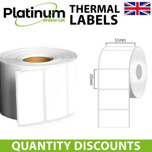 50mm x 25mm 2x1 inch 1000 Per Roll White Thermal Direct Zebra Printer ...