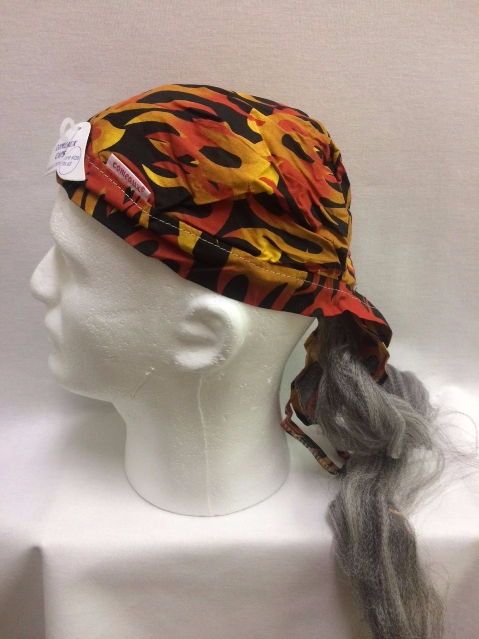 Assorted Doo Rag Bandana with grey synthetic hair fun hat Comeaux Caps ...
