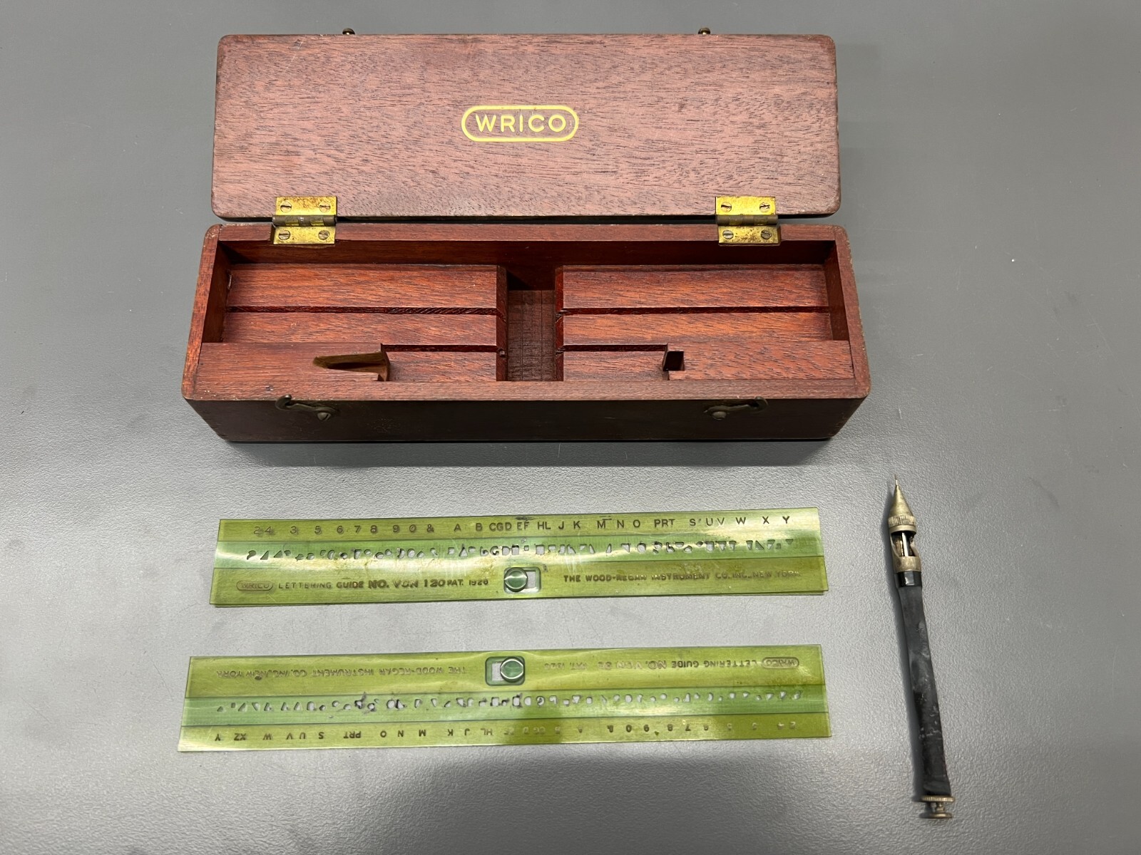 VINTAGE WRICO DRAFTING LETTERING SET IN ROSEWOOD BOX (2 LETTERING ...