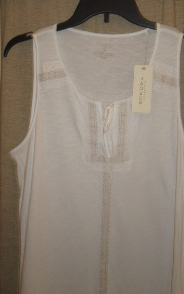 M Sonoma white tank top tee lightweight lace look decorative areas ...