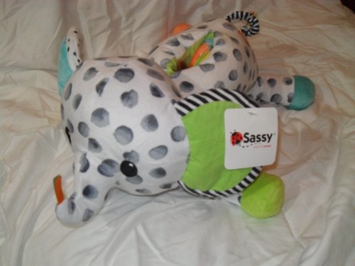 Sassy Baby Eli Elephant Grey, White, Green & Blue Developmental Plush ...