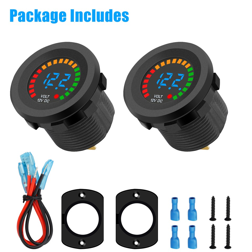 2Pcs Waterproof Car Battery Meter DC 12V Voltmeter Digital Display ...