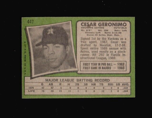 1971 Topps #447 CESAR GERONIMO Rookie RC Astros NMMT | eBay
