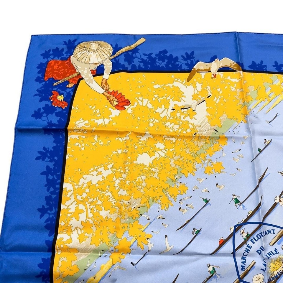 Herm s Carr 90 Lake Inle Floating Market Scarf Silk With tag | eBay