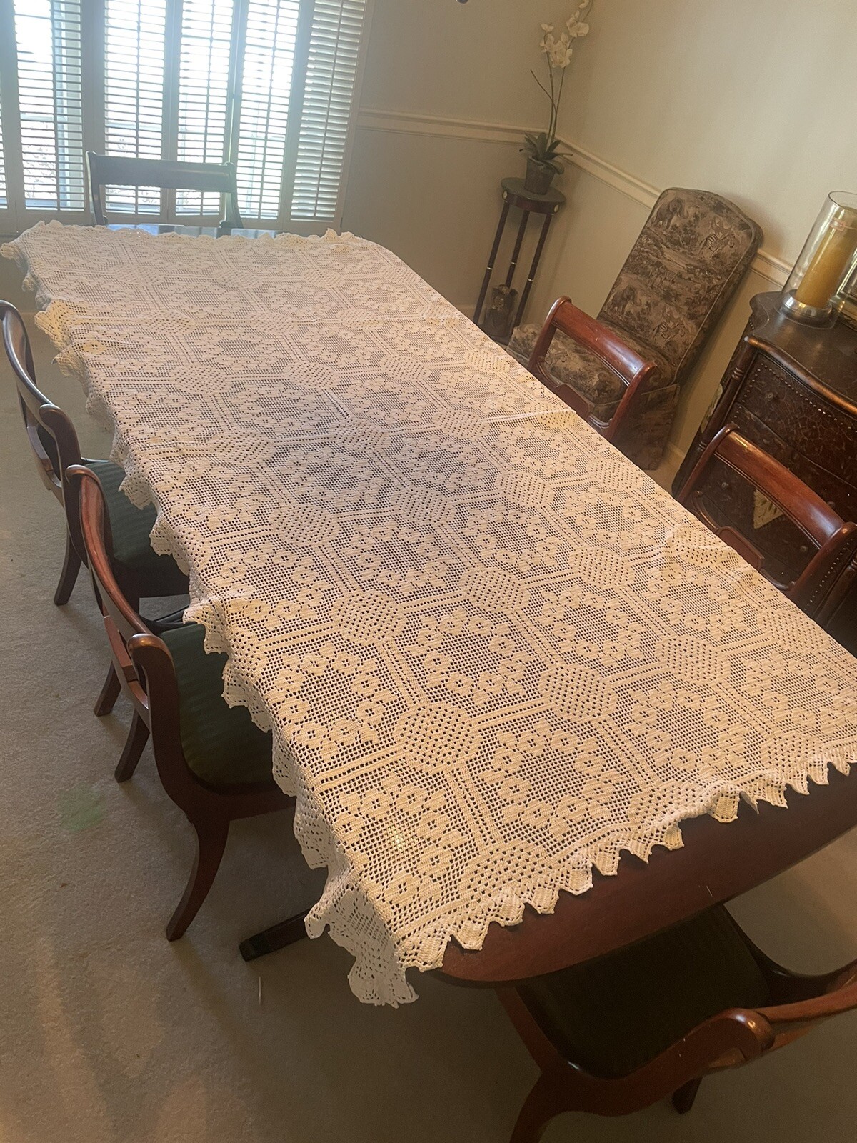 Vintage Dining Table Cloth Crochet Cotton Grandma Chic Bedspread White ...