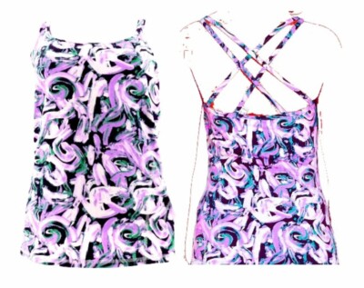 Susan Lucci Plum Swirl Purple Cross Back Tank Tankini Swimsuit Top Size ...